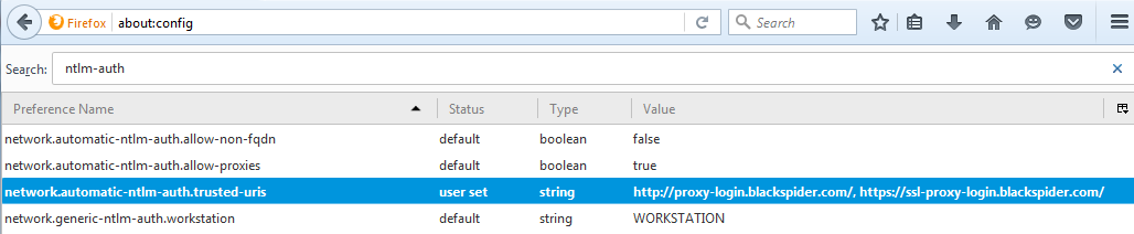 Configuring browsers for NTLM identification