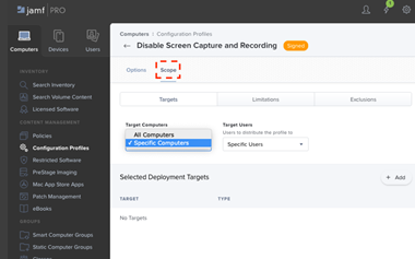 Blocking screen captures using a Jamf profile