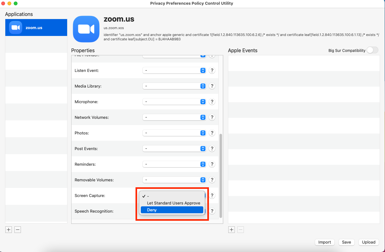 Blocking screen captures using a Jamf profile