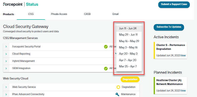 Forcepoint Cloud Status Portal