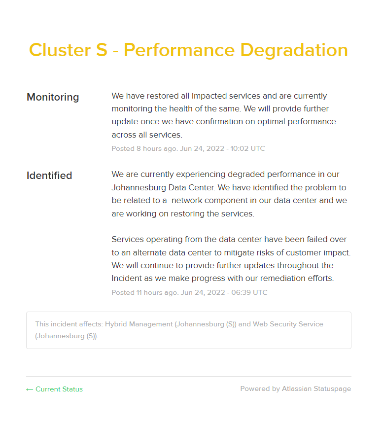 Forcepoint Cloud Status Portal