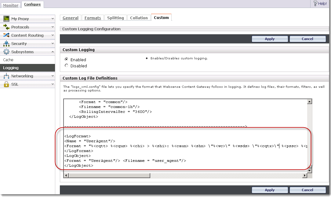 Displaying User Agent In Websense Content Gateway Logs