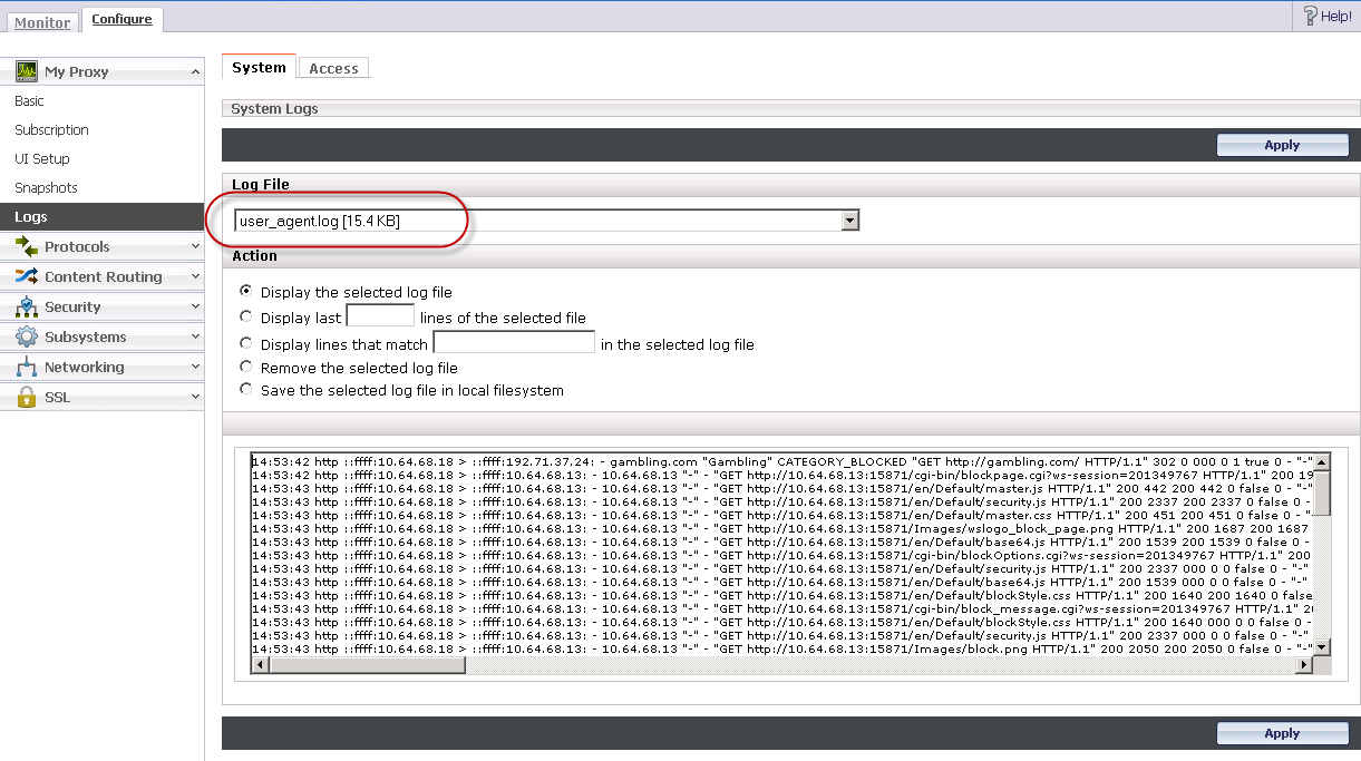 Displaying "User Agent" in Websense Content Gateway logs