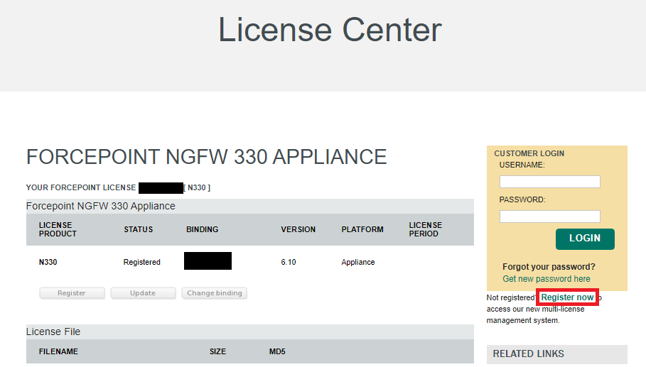 Registering a new user account in Forcepoint NGFW License Center