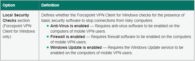 How Does the Forcepoint VPN Client for Windows Local Security Checks Work