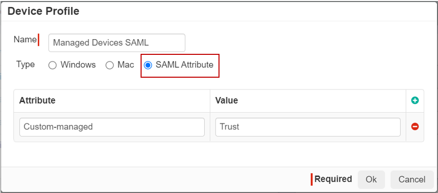 How to create SAML attribute device profile for managed devices