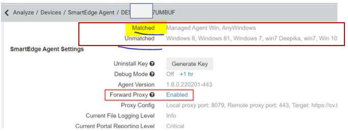Finding if the SmartEdge Agent Device Is Matching the Forcepoint ONE Device Profile Criteria?