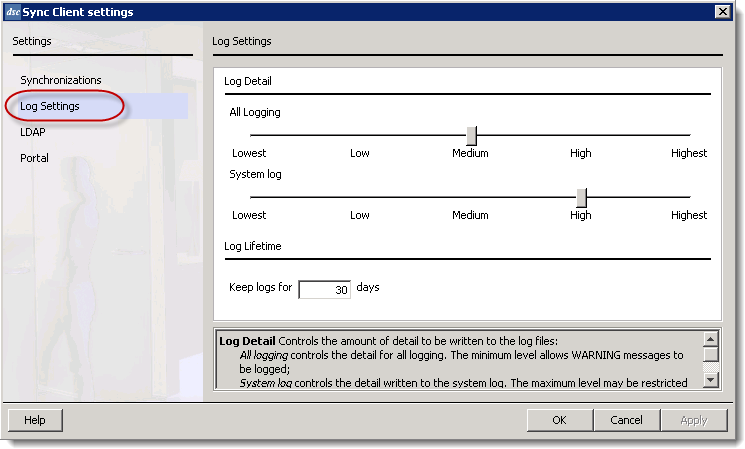 Directory Sync Client logs, settings and configuration files