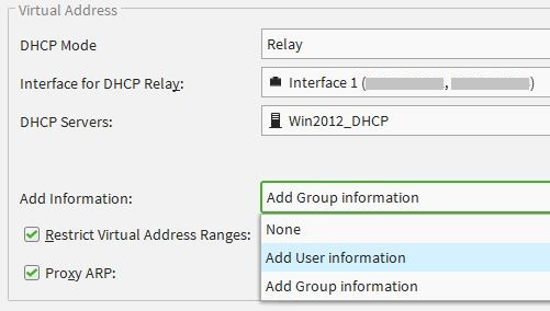 VPN client virtual address DHCP pool selection