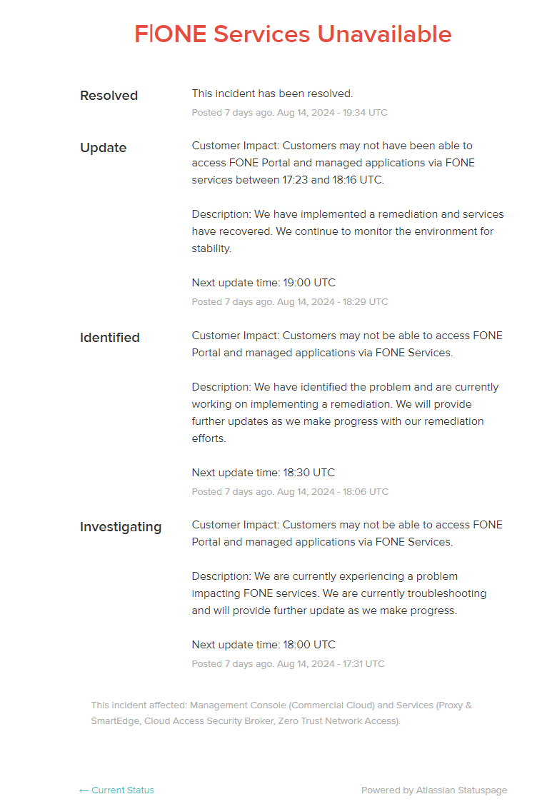 Forcepoint Cloud Status Portal