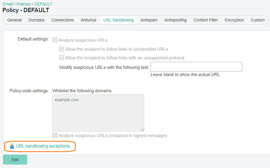 Adding exceptions to URL Sandboxing