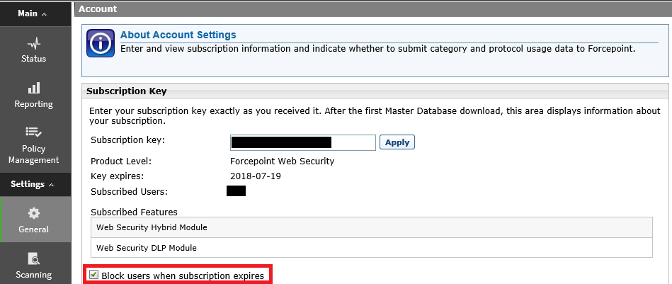 What happens when a subscription/license key expires?